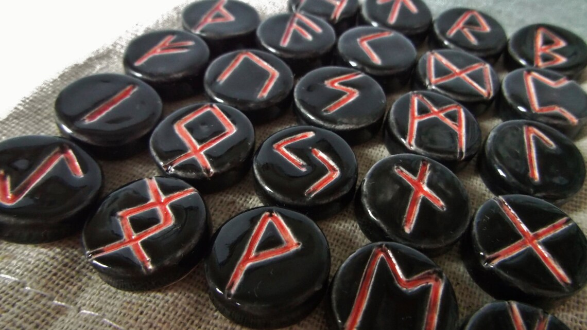 Ceramic Elder Futhark Rune Set With Natural Cotton Bag Travel | Etsy