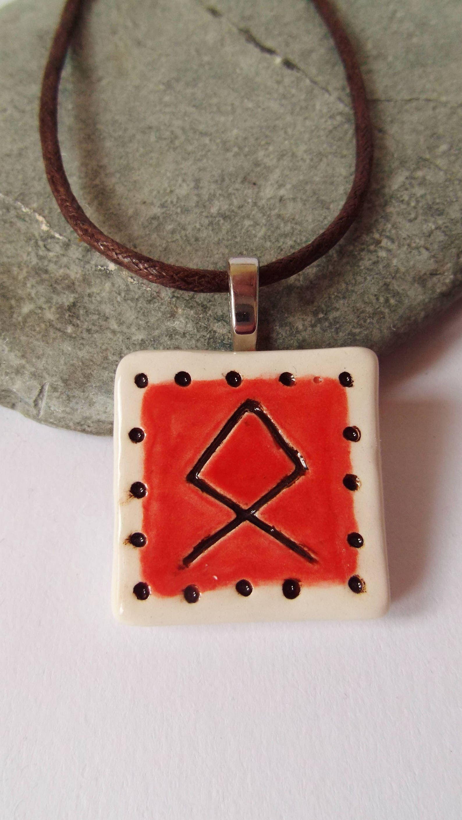 Ceramic Pottery Elder Futhark Rune Pendant Othala Rune - Etsy UK
