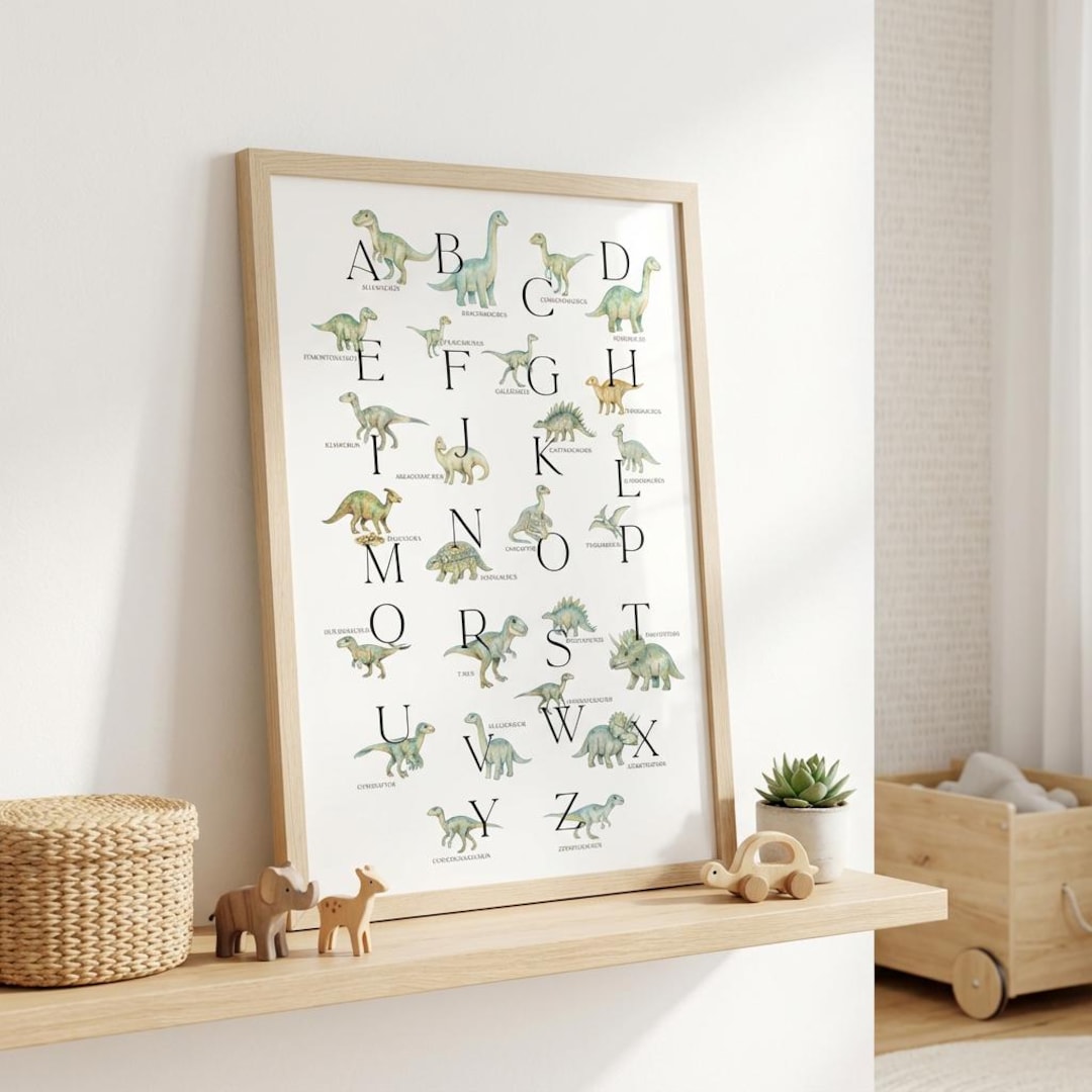 Dinosaur Alphabet Poster – Watercolor – A2 – Children's Room – Digital ...