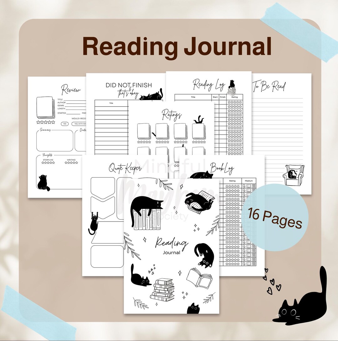Reading Journal Black Cat Edition | Printable Book Log Review, DNF ...
