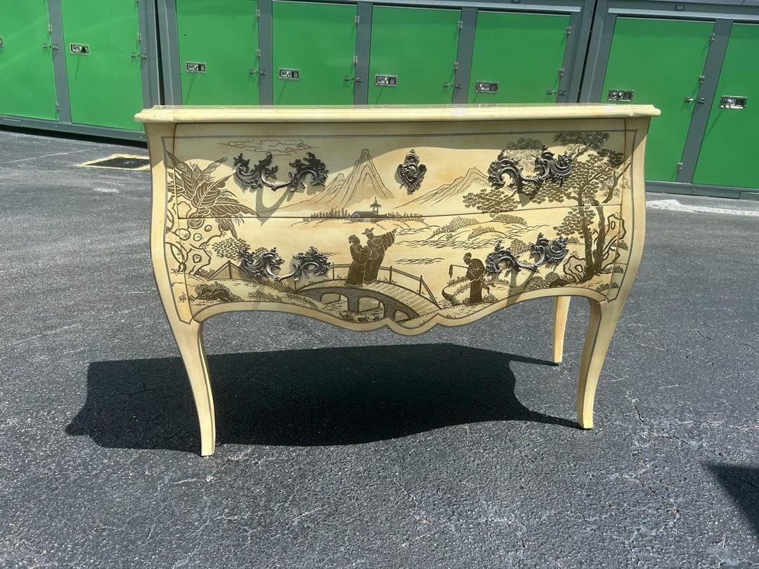 Chinoiserie Hand Painted Cream and Grey Two Drawer Bombay Chest - Etsy
