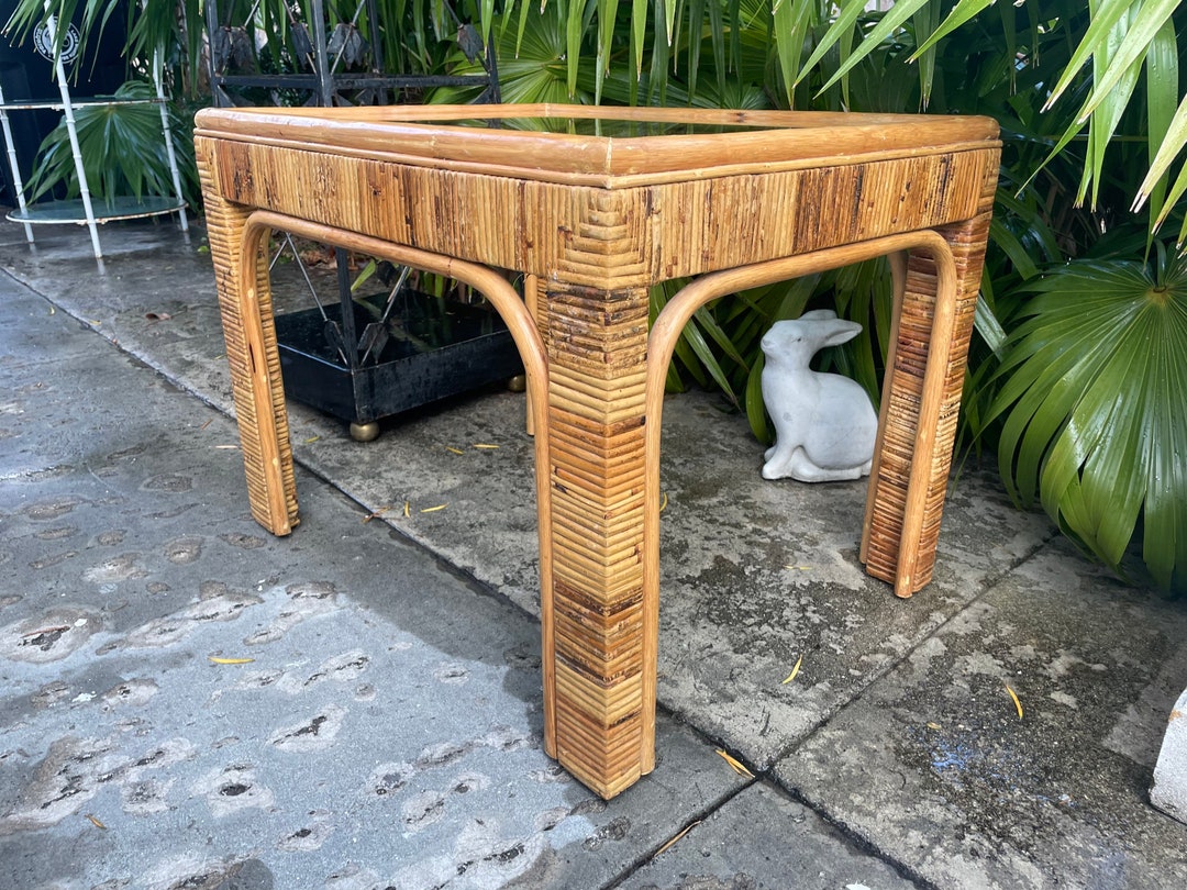 Single Wrapped Rattan Rectangular End Table - Etsy