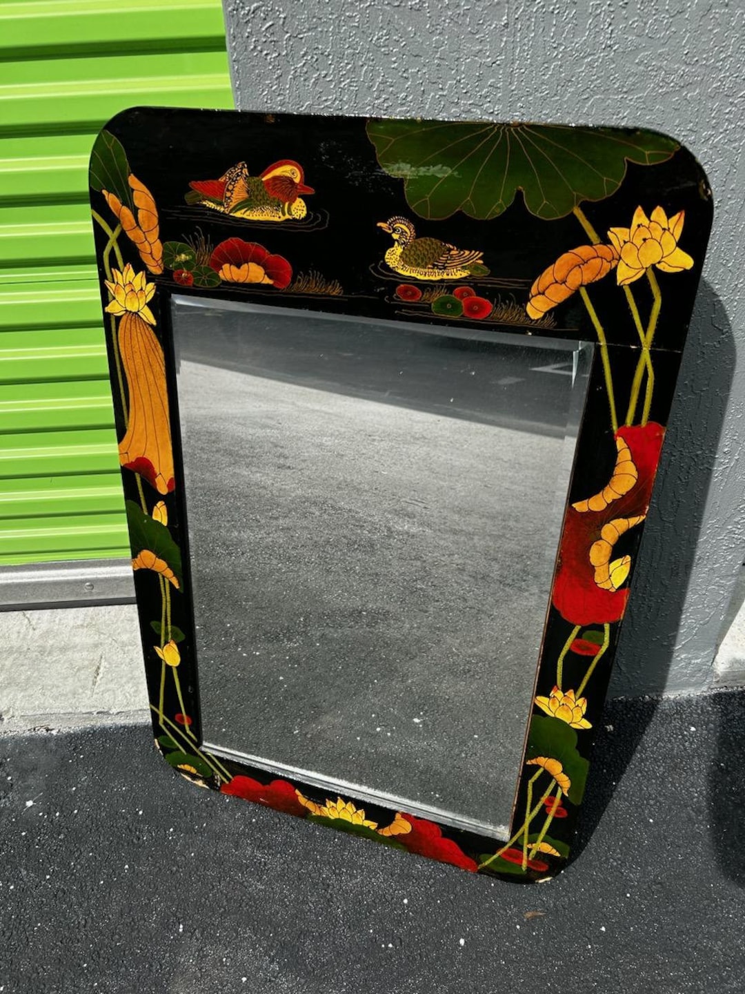 Vintage Asian Palm Beach Chic Lotus Papier Mache Mirror on Wood - Etsy