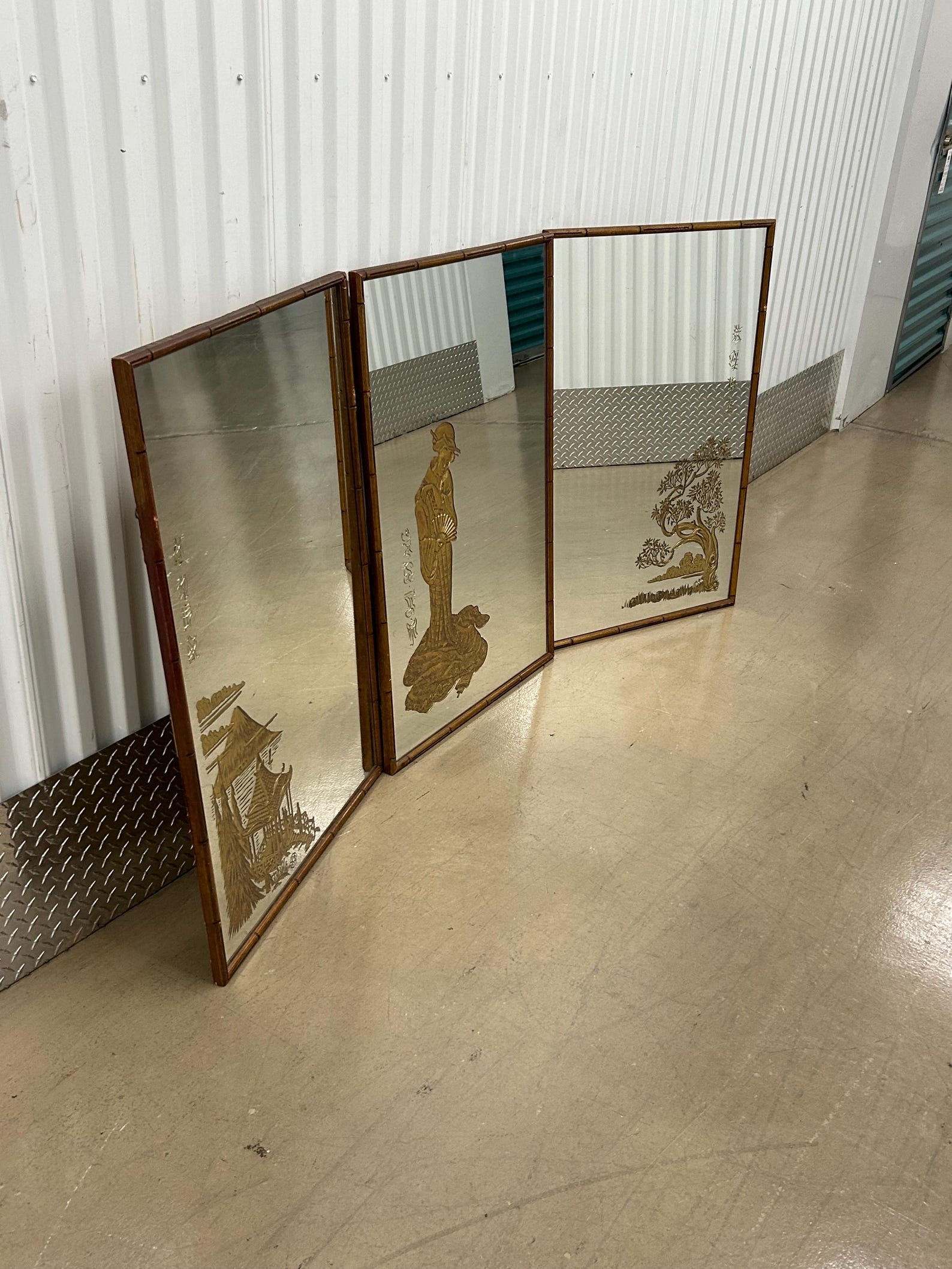 Set of Three Eglomise Reverse Painted and Framed Asian Mirrors ...