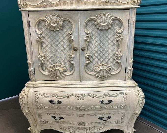 Vintage French Rococo Heavily Carved Wood and Chicken Wire Armoire - Etsy