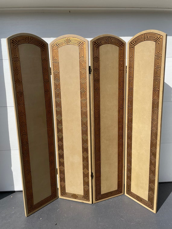 Gold Greek Key 4 Panel Wood 4 Panel Room Divider / Standing | Etsy