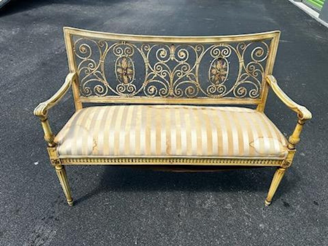 Vintage Louis XVI Entry Wood Bench With Iron Inset Detailing Needs Redo ...