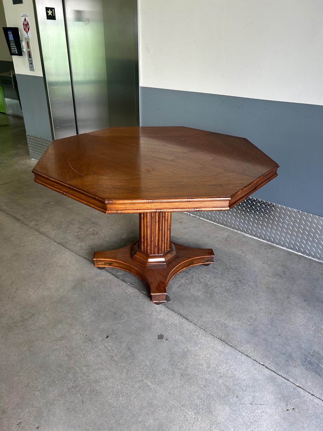 Faux Bamboo Octagonal Pedestal Wood Table - Etsy