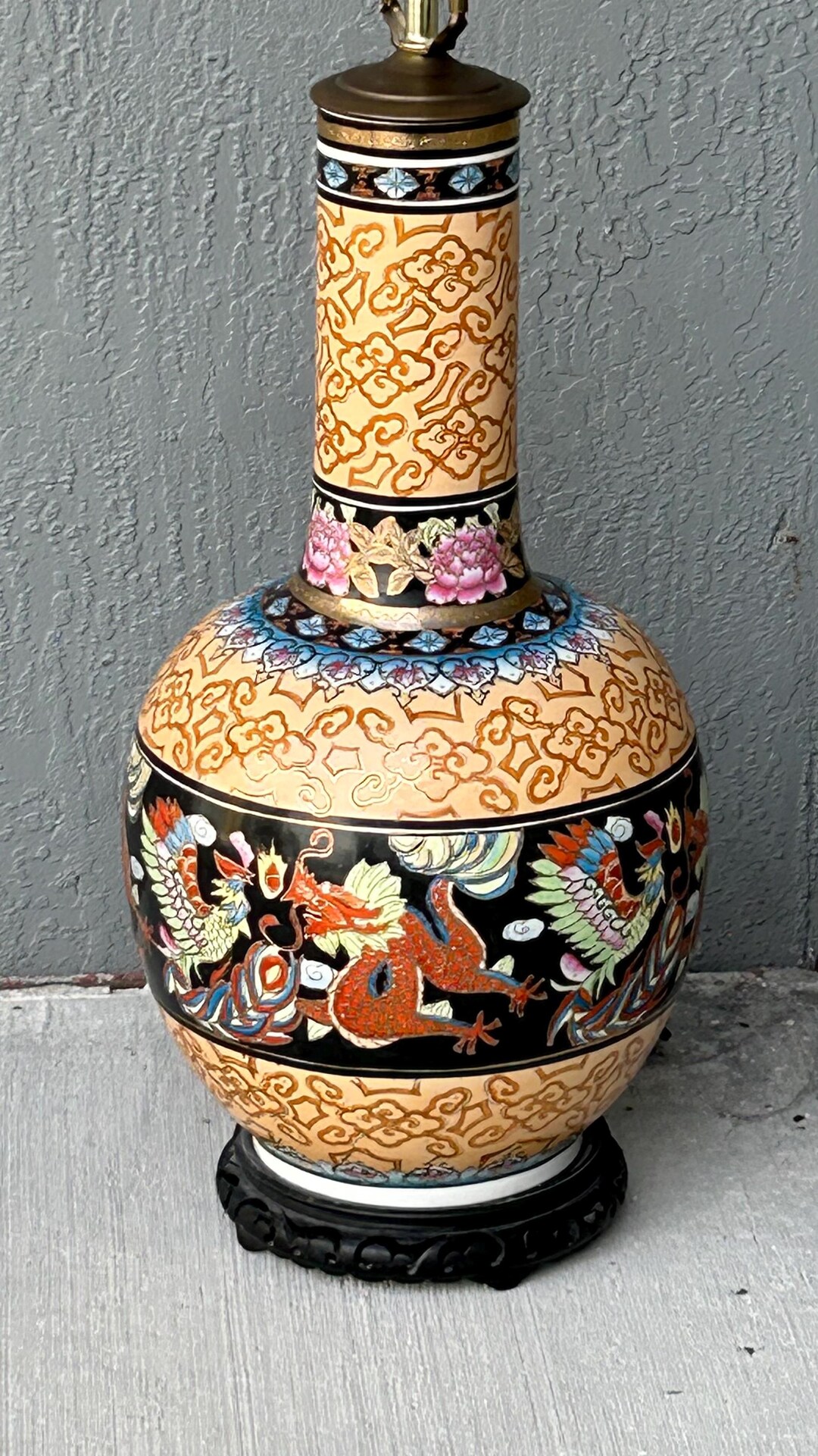 Vintage Ceramic Chinese Dragon Vase Lamp - Etsy