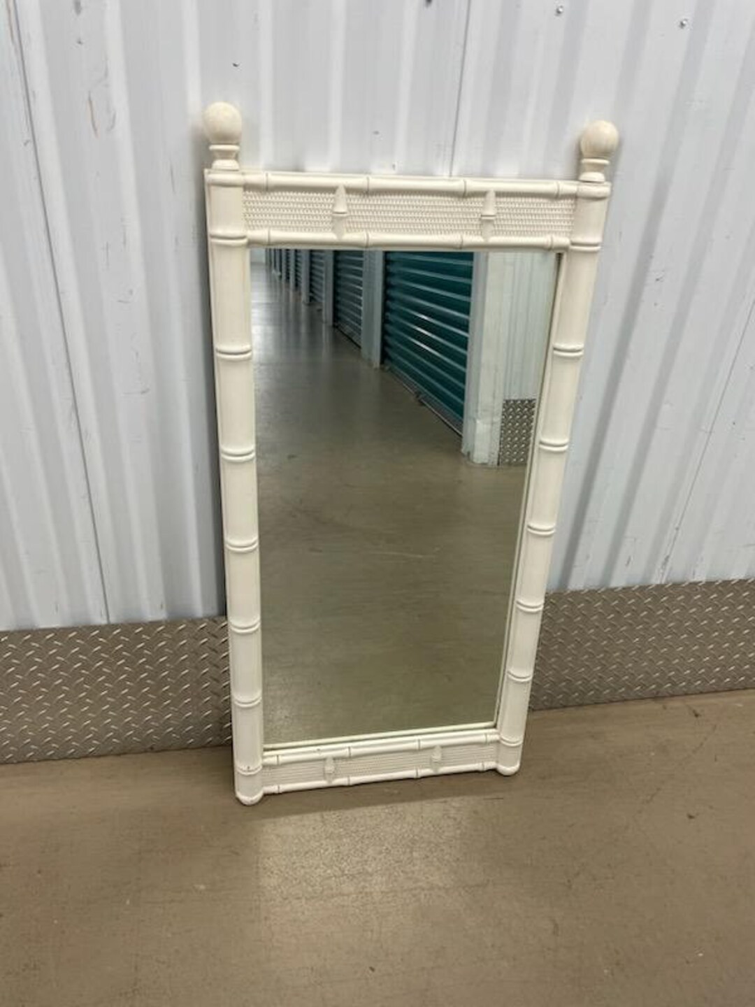Vintage True White Faux Bamboo Omega Mirror With Ball Finials - Etsy