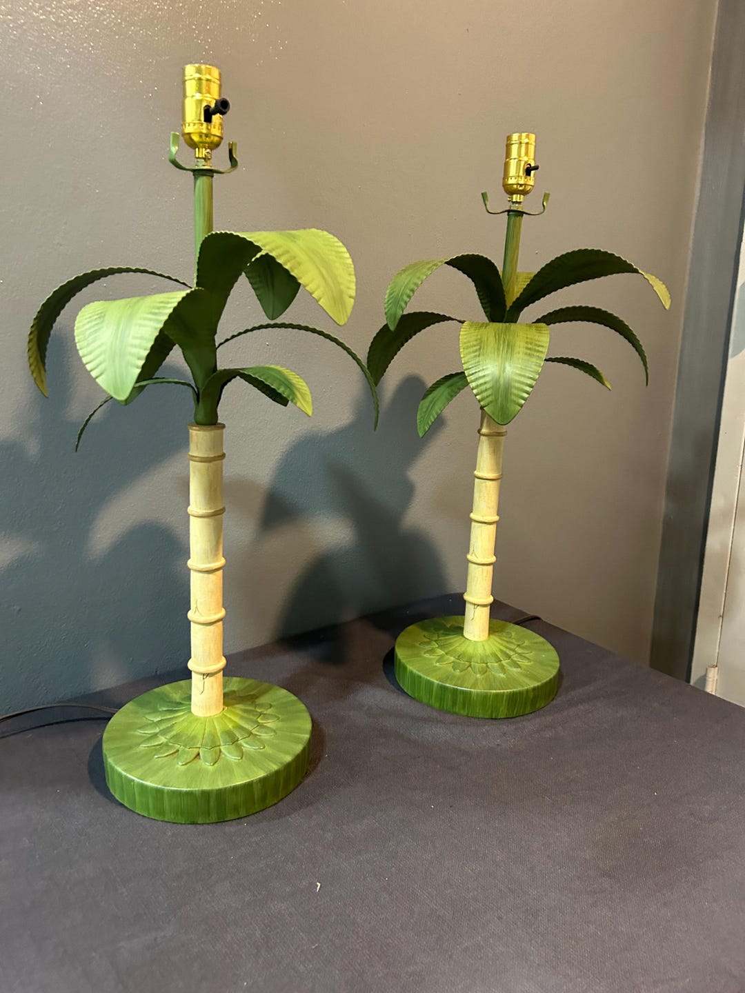 Pair of Tole Palm Leaf Lamps Original Finish - Etsy