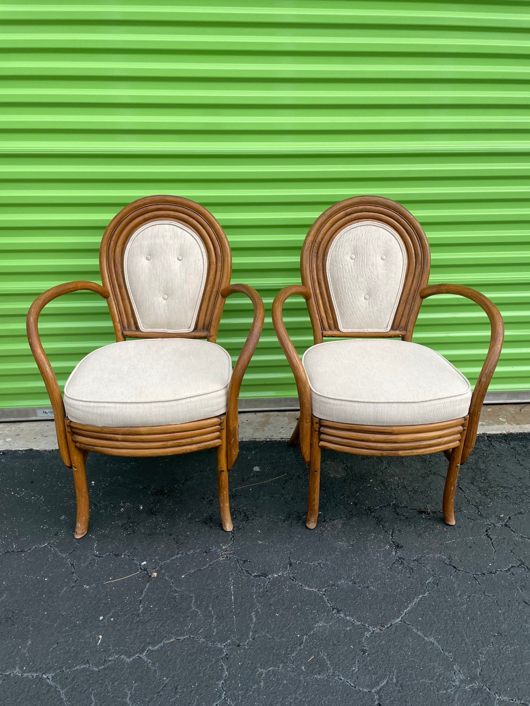 Pair of Vintage Bent Rattan Arm Chairs With Clean Fabric - Etsy