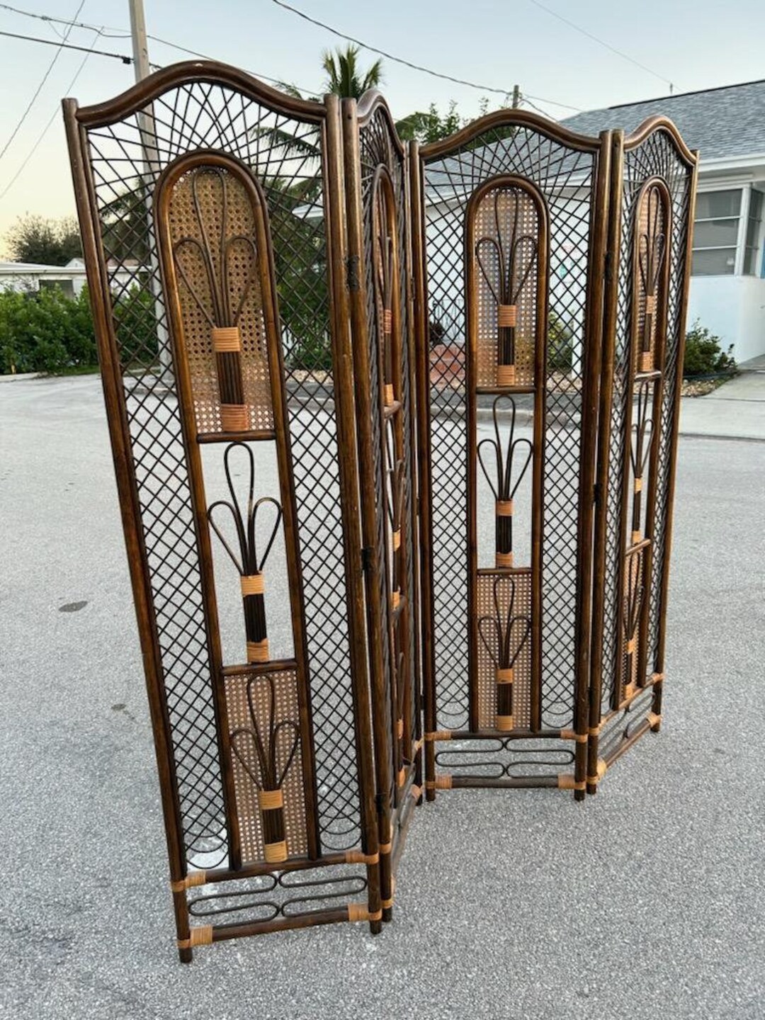Bent Rattan and Cane Two Tone Standing Screen Room Divider - Etsy