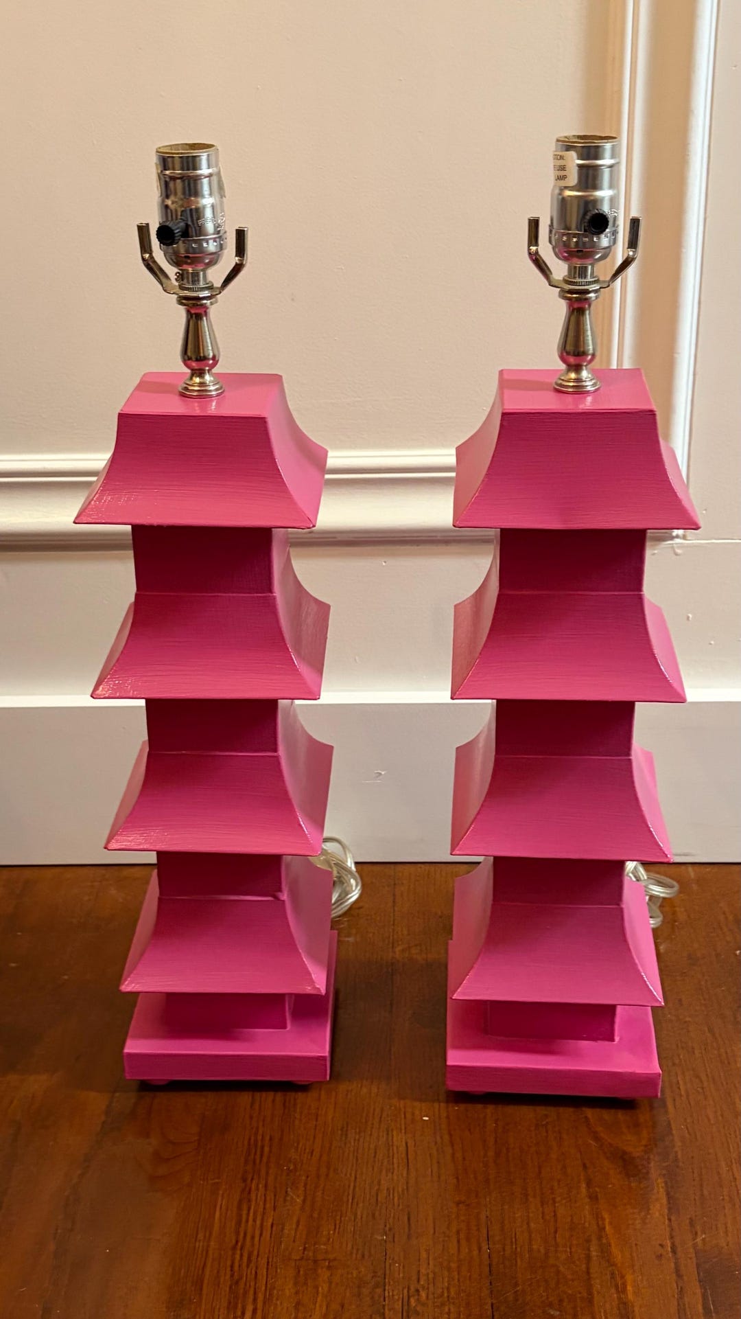 SOLD Do NOT PURCHASE Pair Hot Pink Grass Cloth Tole Pagoda Lamps - Etsy
