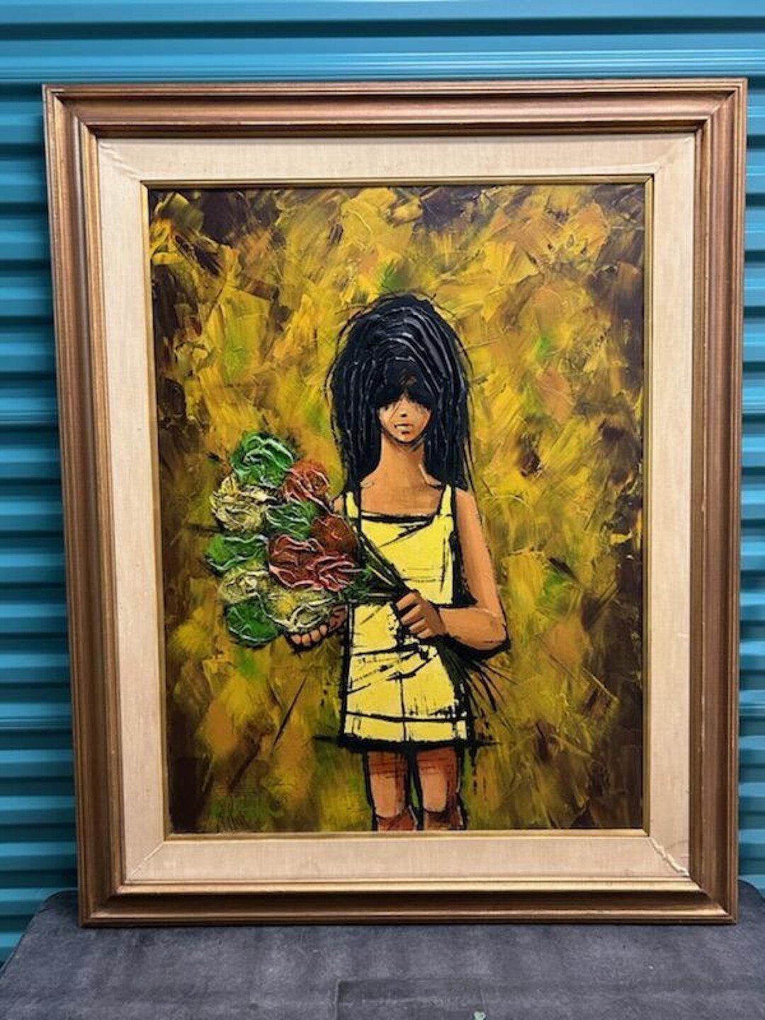 LARGE Signed 51 1/2 X 41 1/2 Framed Vintage Mid Mod Beatnik Girl ...