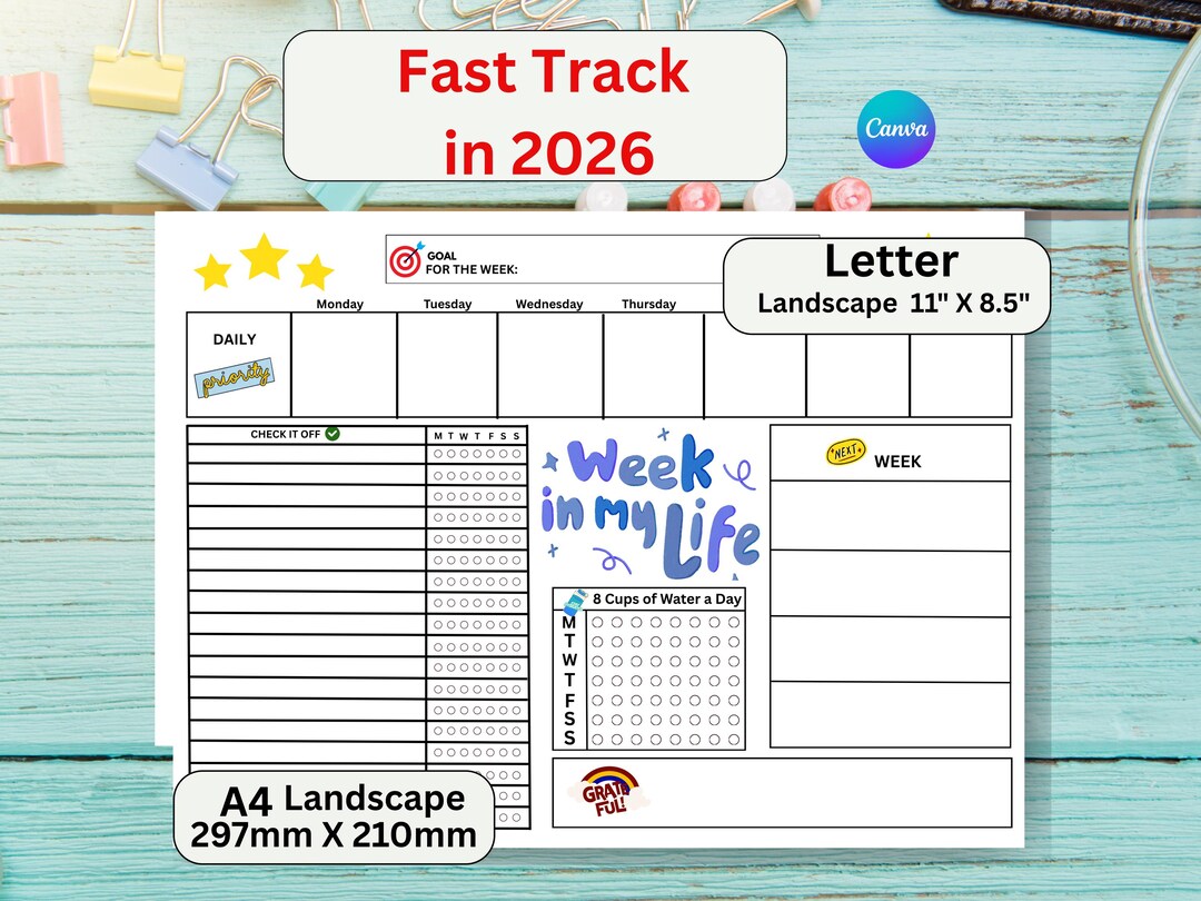 Fast Track in 2026 Editable Checklist Planner. A4 and Letter Landscape ...