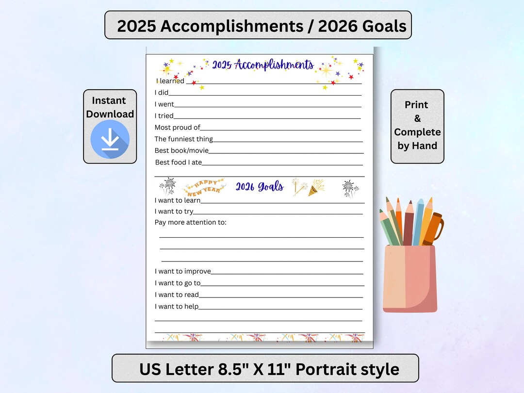 Printable 2025 Accomplishments, 2026 Goals, US Letter Portrait - Etsy