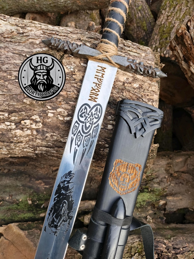 Berserker Bear Viking Sword & Knife Norse Heritage Carbon Steel With ...