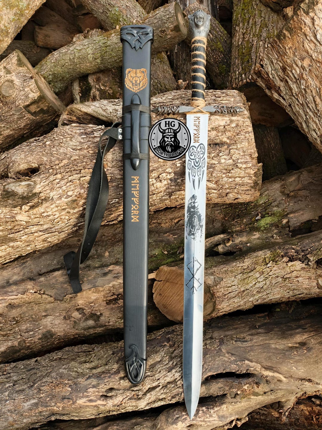 Berserker Bear Viking Sword & Knife Norse Heritage Carbon Steel With ...