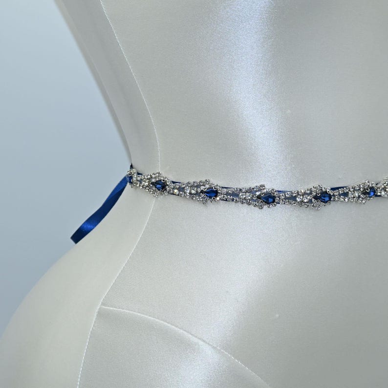 Navy Blue Rhinestone Wedding Sash, Crystal Bridal Waist Belt, Thin ...