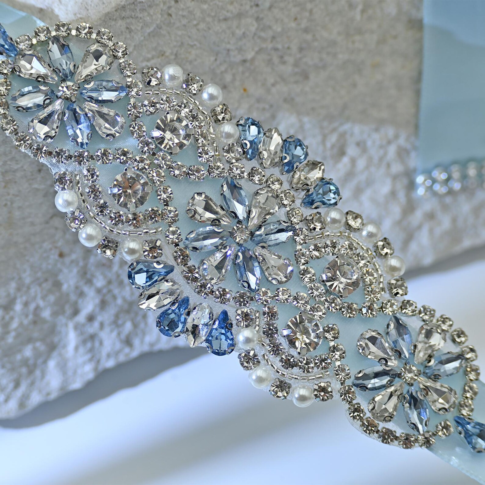 Bridella BS76QL Baby Blue Rhinestone Belt Ocean Themed Wedding Belt - Etsy