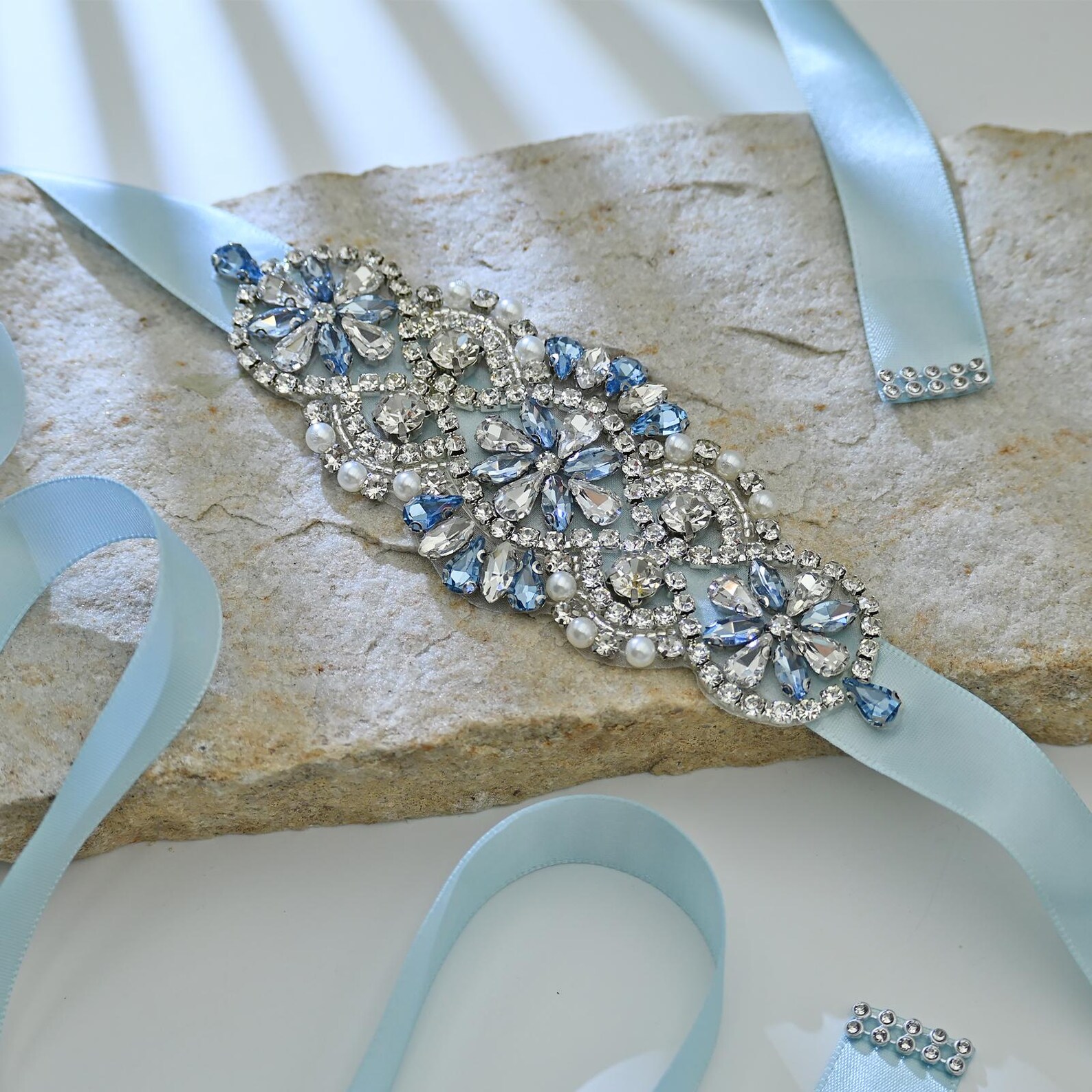 Bridella BS76QL Baby Blue Rhinestone Belt Ocean Themed Wedding Belt - Etsy