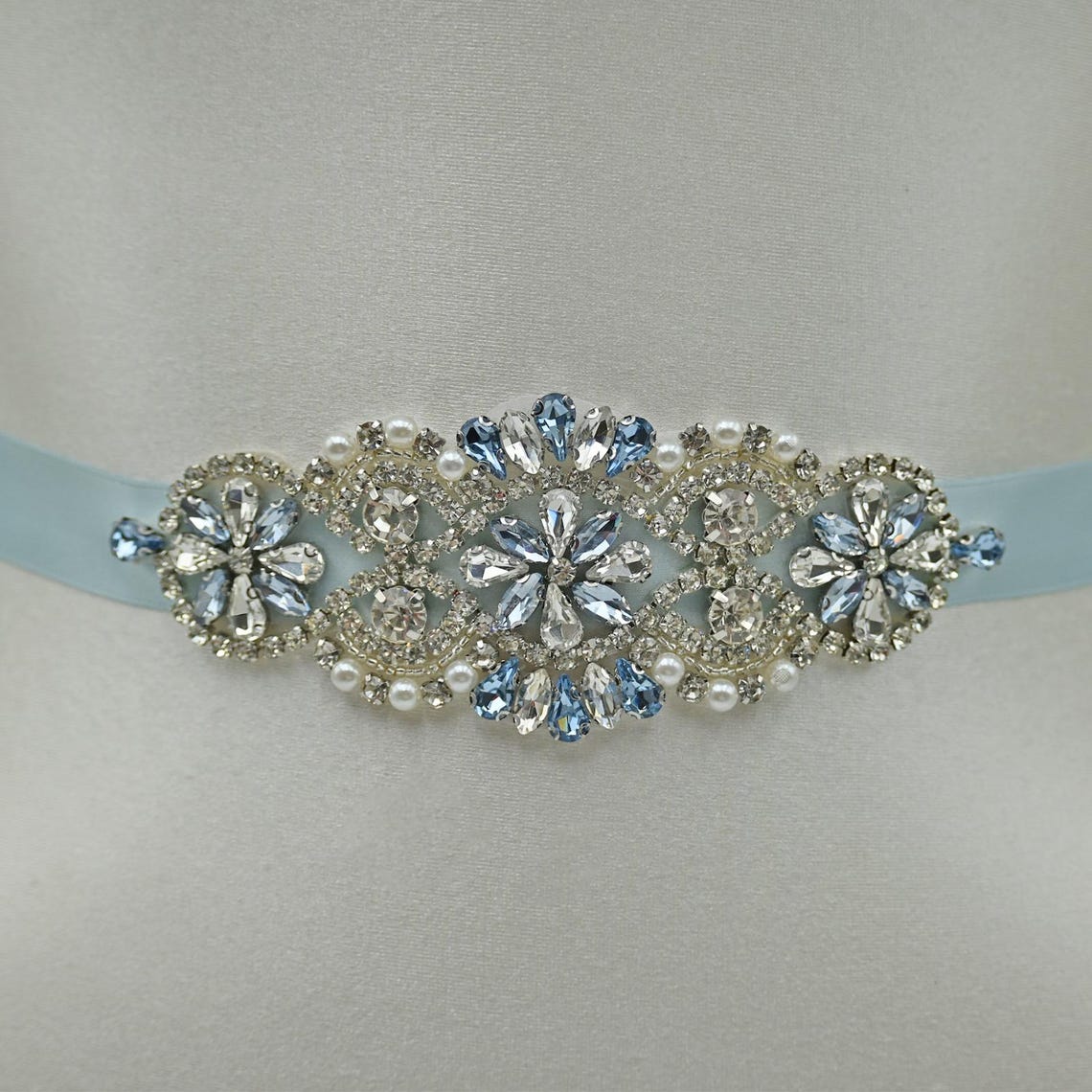 Bridella BS76QL Baby Blue Rhinestone Belt Ocean Themed Wedding Belt - Etsy