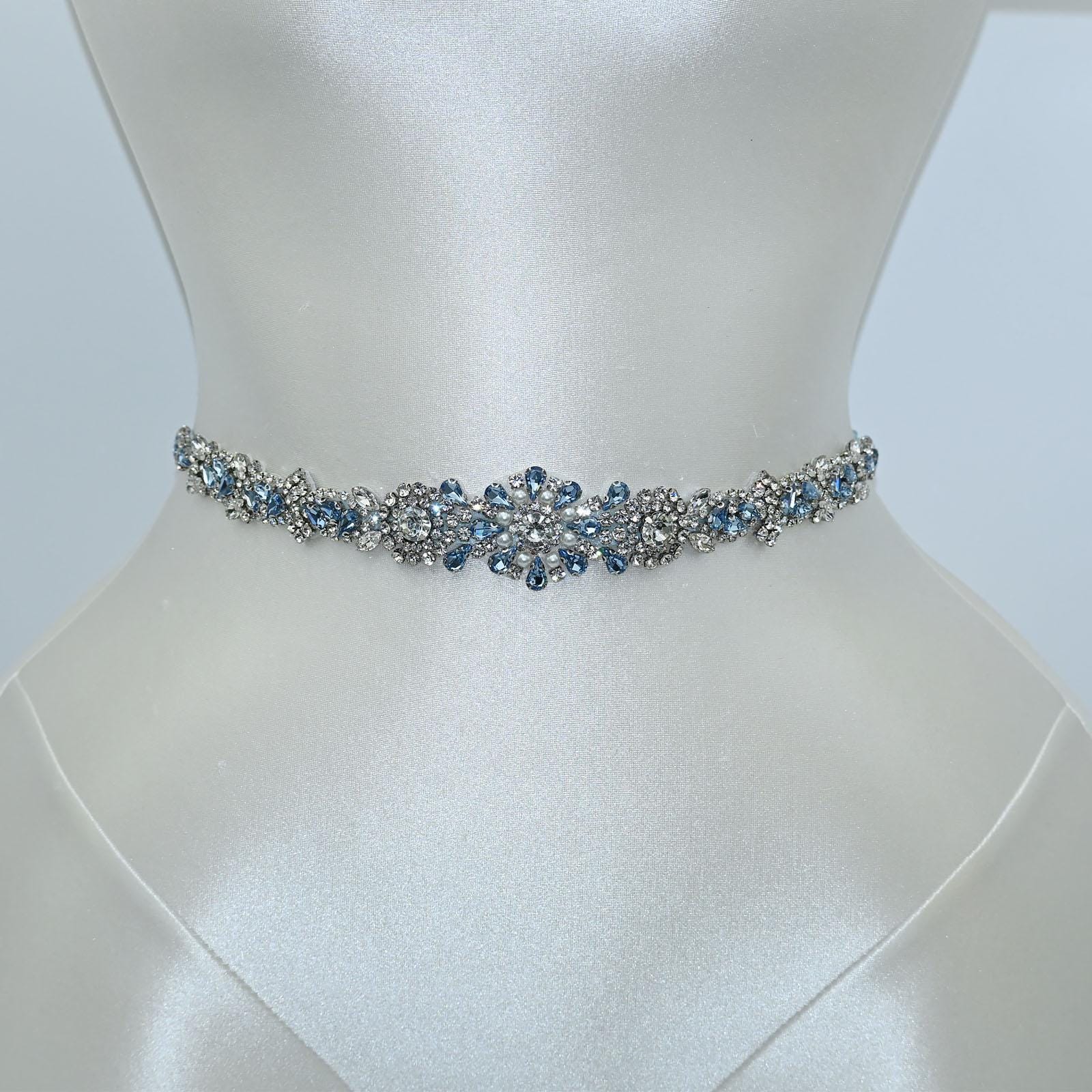 Bridella BS351QL Light Blue Rhinestone & Pearl Belt Beach Wedding Belt ...