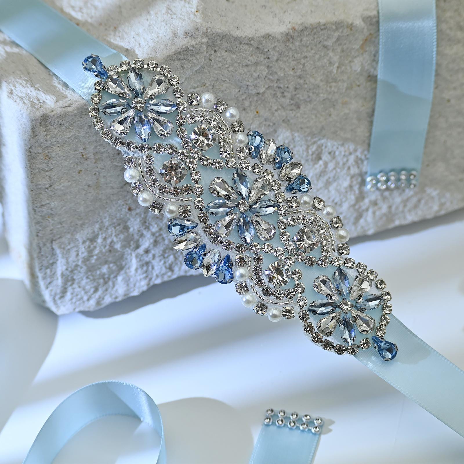 Bridella BS76QL Baby Blue Rhinestone Belt Ocean Themed Wedding Belt - Etsy