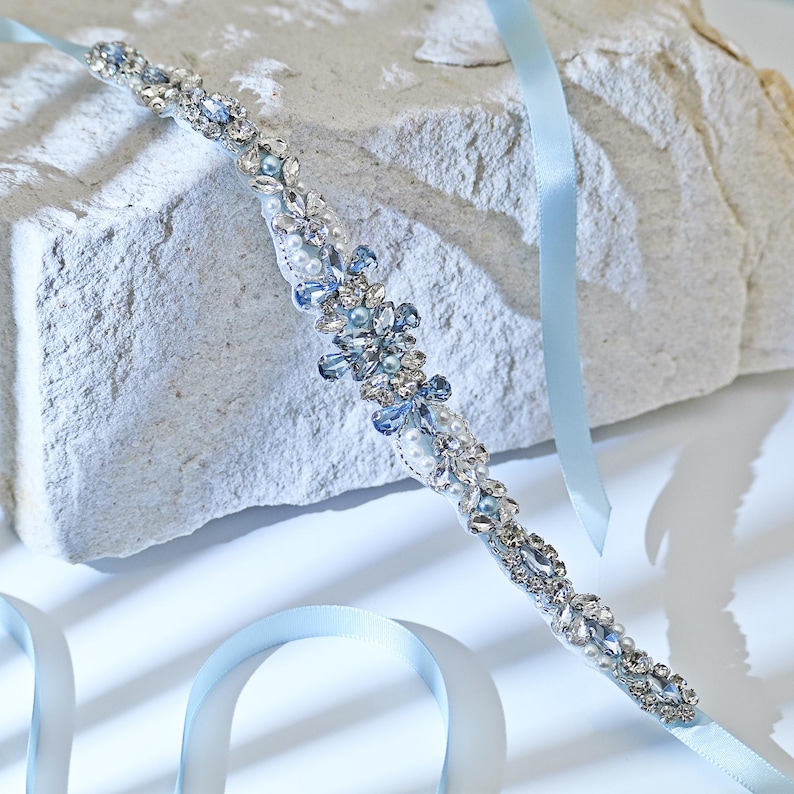 Light Blue Rhinestone & Pearl Belt Classic Church Wedding Sash ...