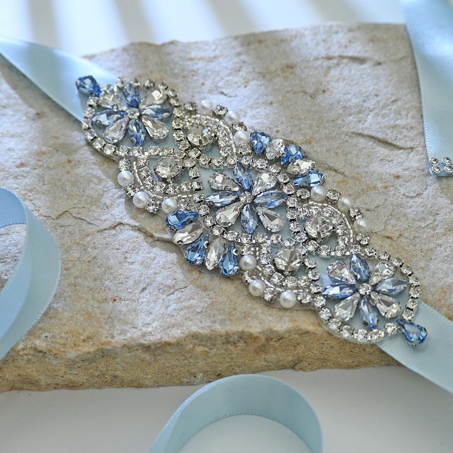 Bridella BS76QL Baby Blue Rhinestone Belt Ocean Themed Wedding Belt - Etsy