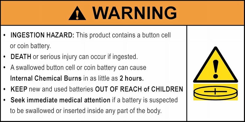Button Cell Battery Warning Label | Digital Download | Cpsc-compliant ...