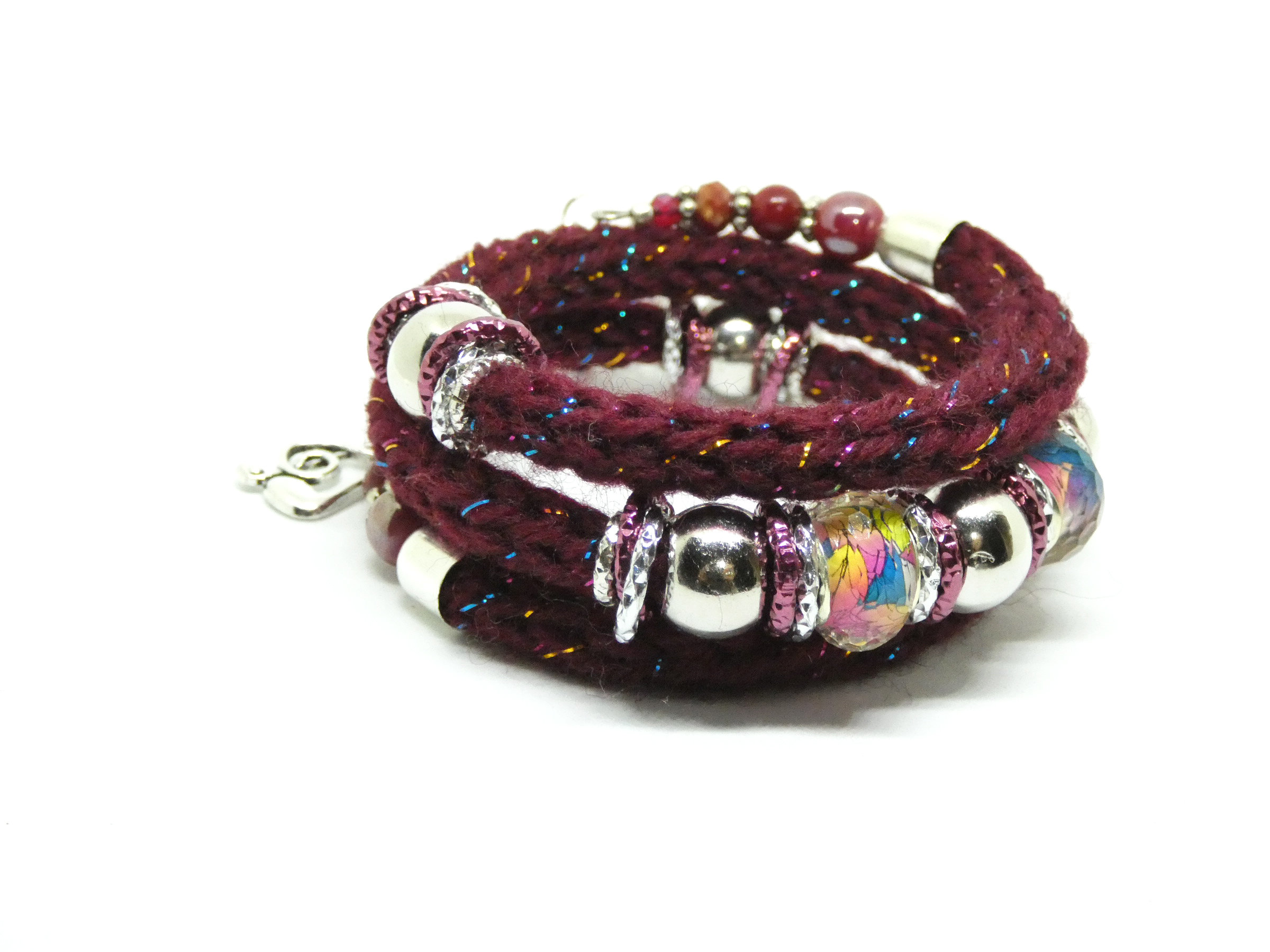 Wine burgundy wool bangle bracelet handmade with music note | Etsy