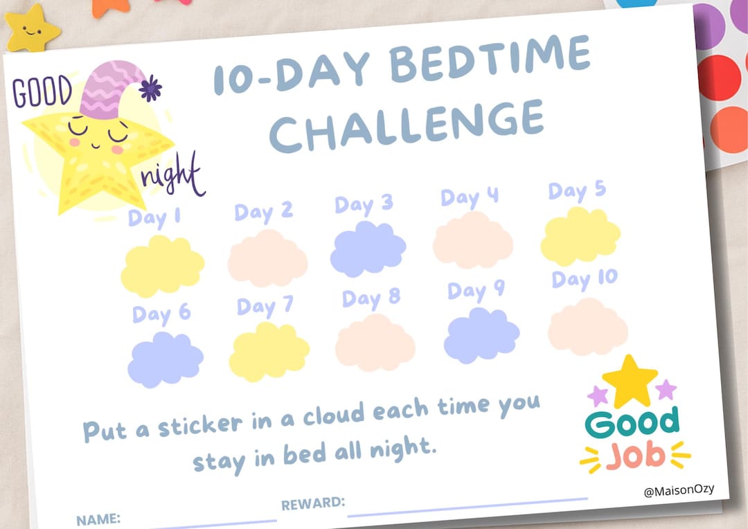 Kids Bedtime Reward Chart – 10-day Bedtime Challenge – Stay in Bed ...