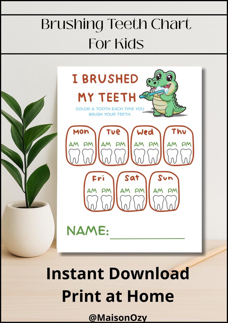 Kids Tooth Brushing Chart – Cute Printable | Daily Teeth Brushing ...