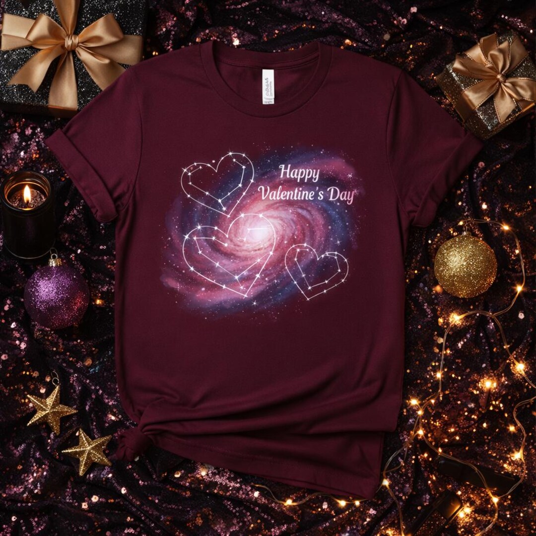 Celestial Cosmic Valentine T‑shirt Design , Galaxy Heart Constellation ...
