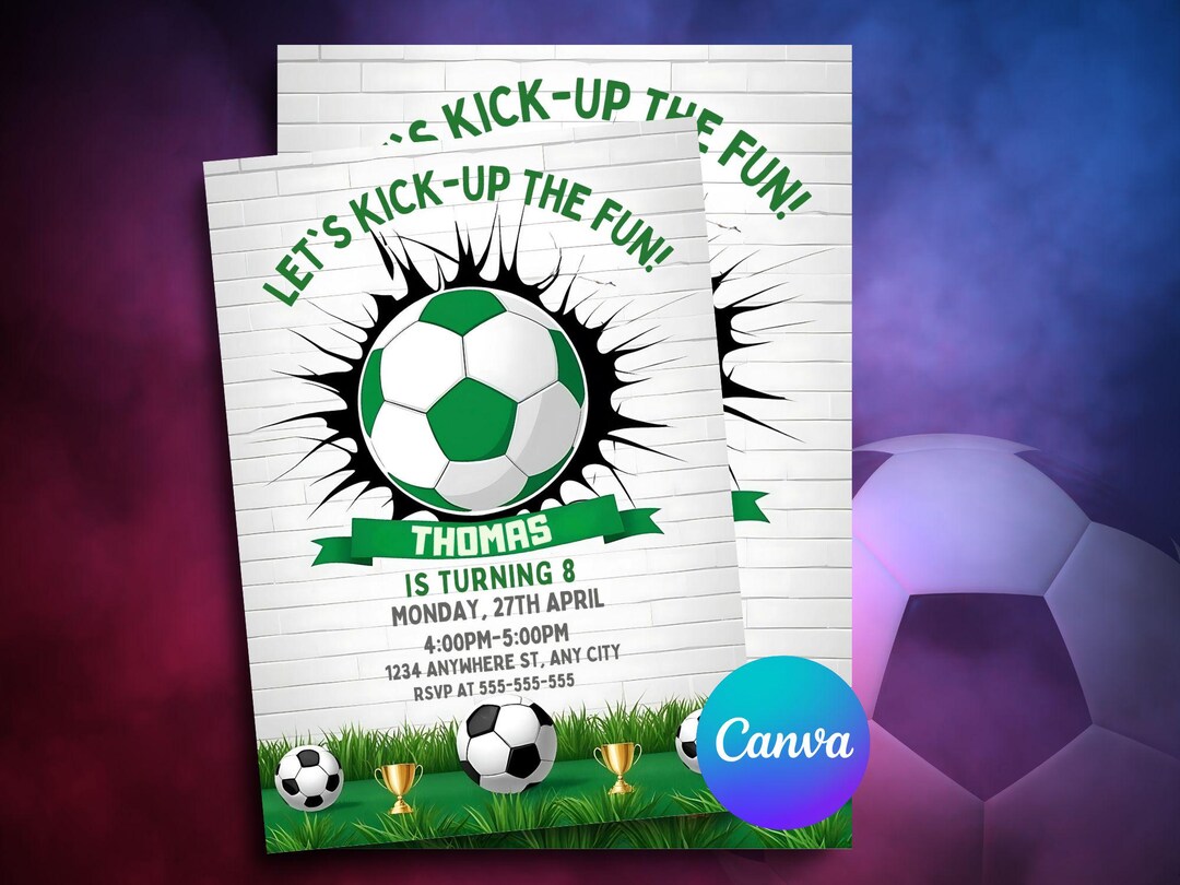 Soccer Birthday Invitation: Kick-off Party, Editable Canva Template - Etsy