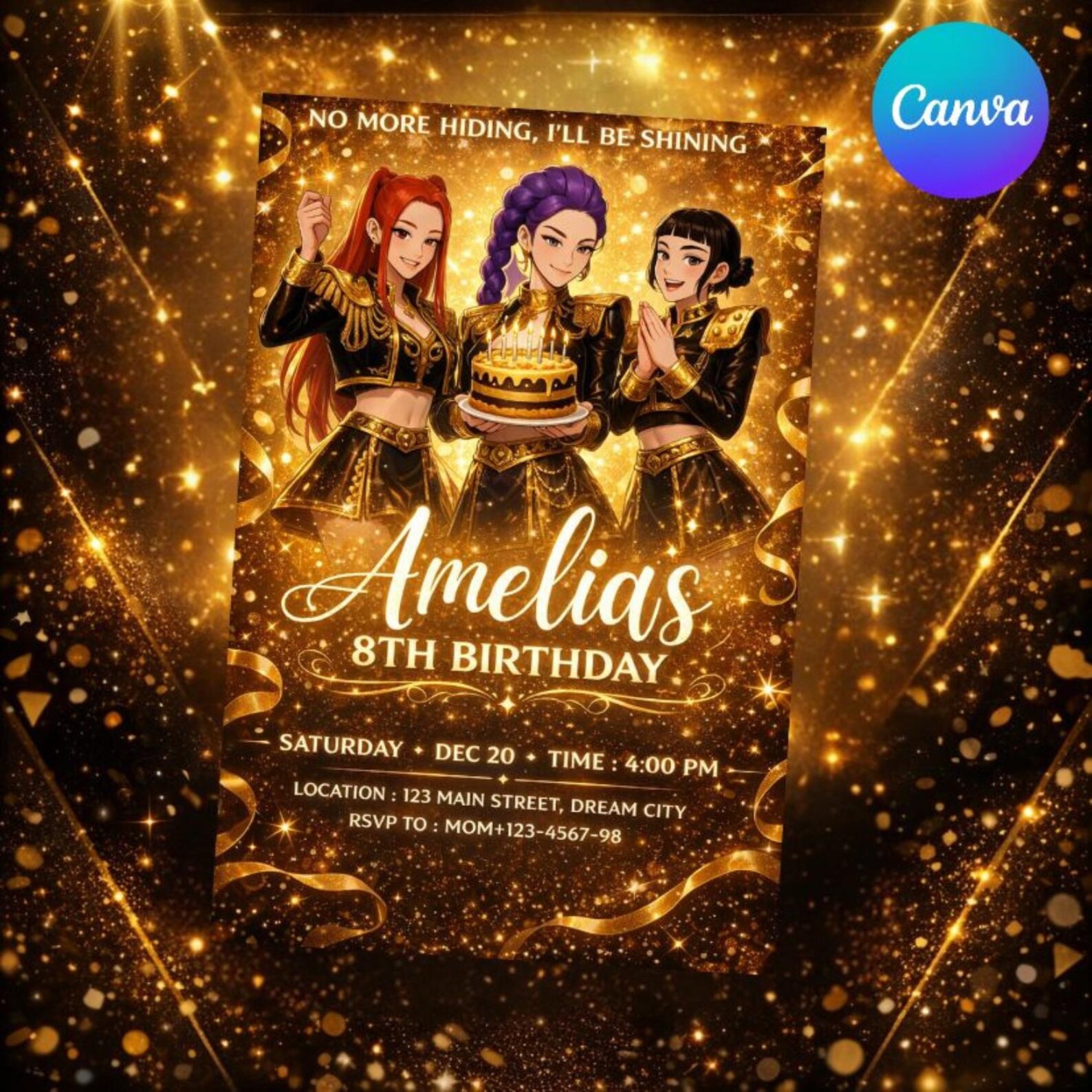 Kpop Demon Hunters Birthday Invitation, Huntrix Kpop Party Invite ...