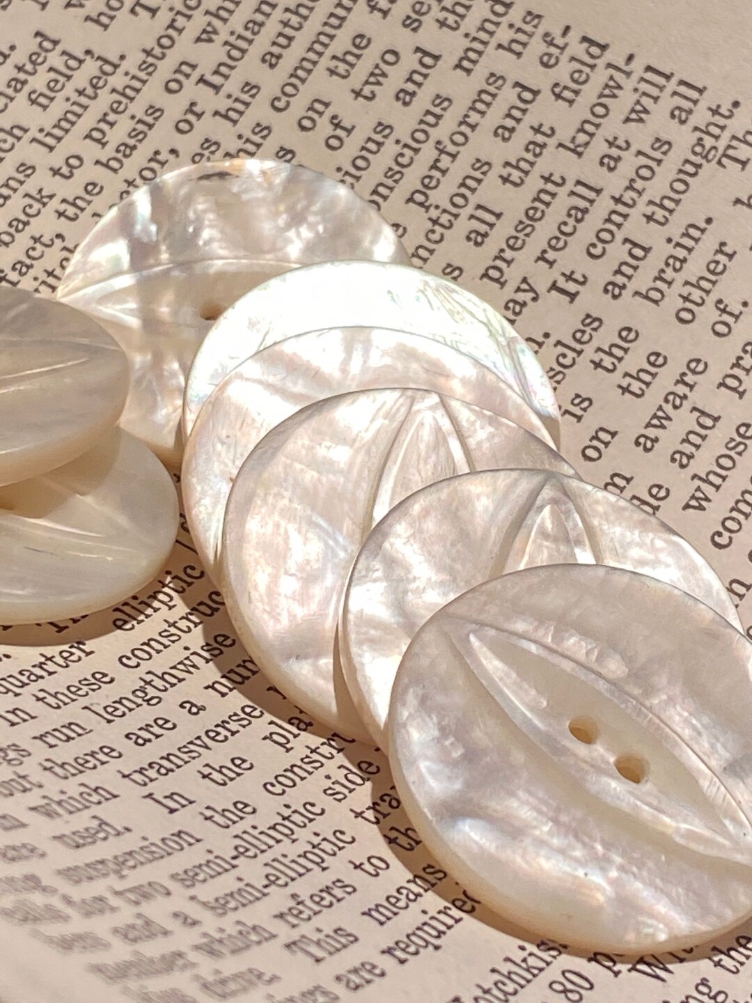 Two Abalone Shell Buttons: 1 1/8, Hand Carved, Raised Relief Cat Eye ...