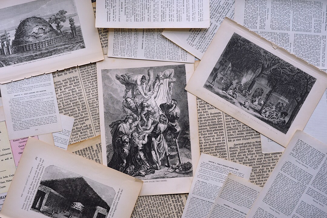 1/8 Lb of Vintage Religious Book Pages & Paper Ephemera Bundle for ...