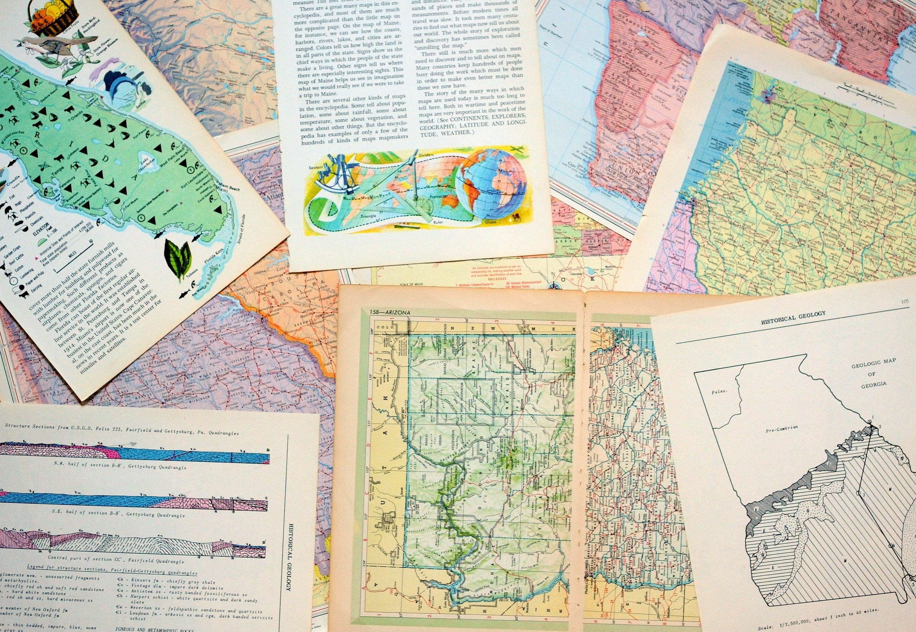 Vintage Map Ephemera: Atlas Pages for Scrapbooking & Journals (1/8 Lb ...