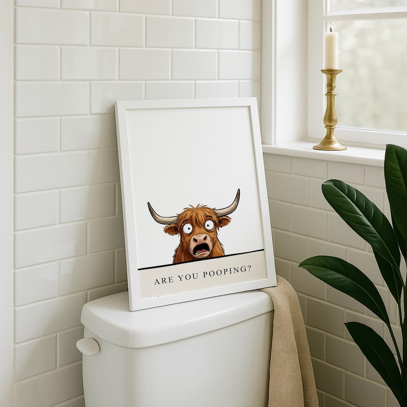 Highland Cow “are You Pooping?” Funny Farm Animal Bathroom Wall Art ...