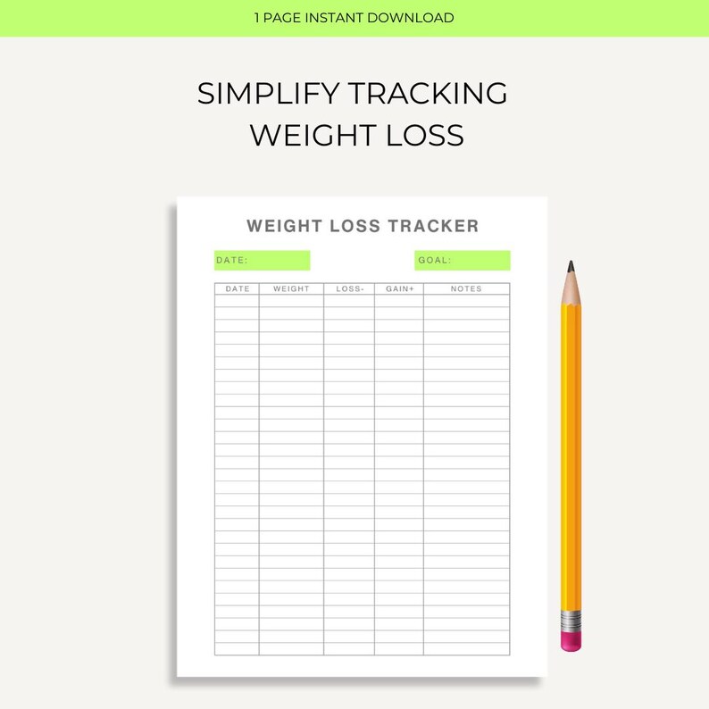 Weight Loss Tracker Printable, Fitness Progress Tracker, Fat Loss PDF ...