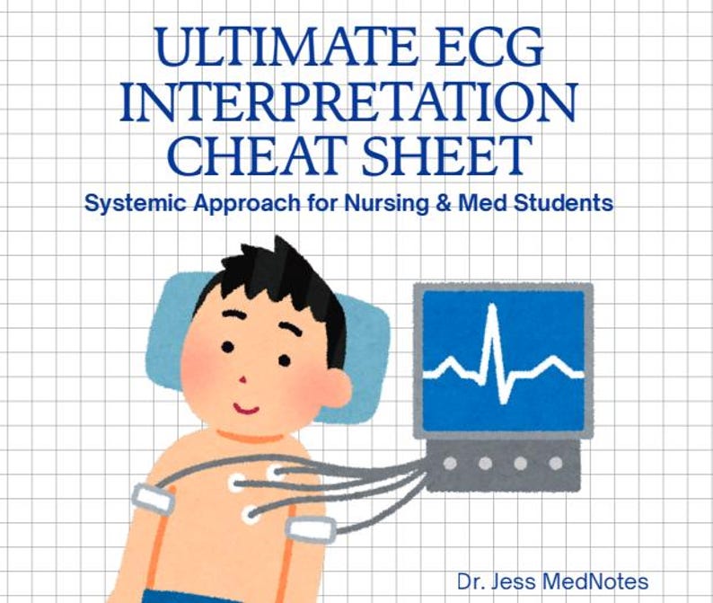 ECG EKG Interpretation Cheat Sheet for Nursing & Med Students (digital ...