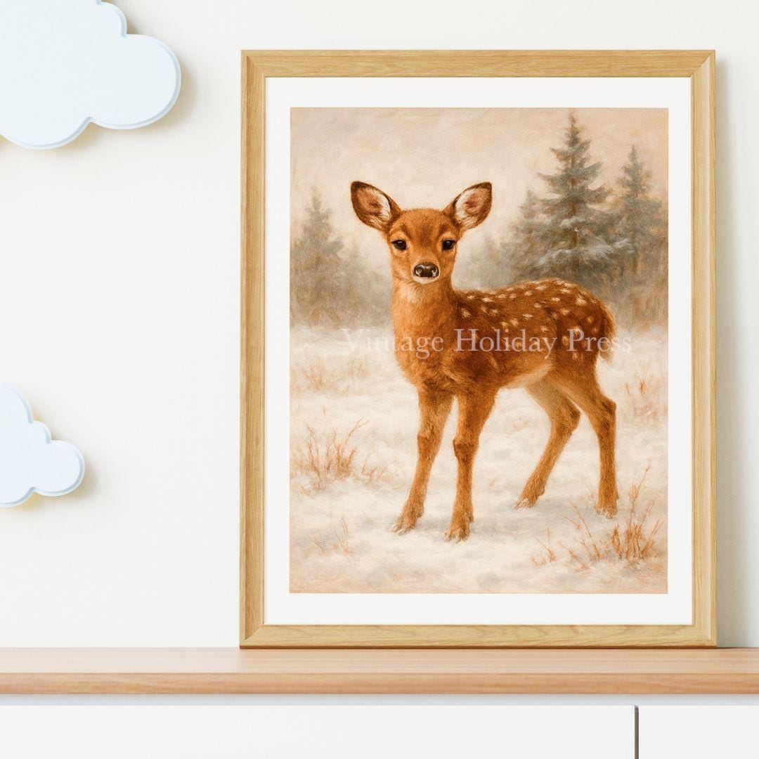 Winter Fawn Art Print - Etsy