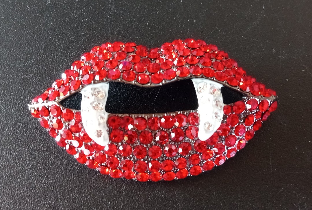 Kirks Folly Vintage Red Rhinestone Vampire Lips Brooch Pin - Etsy