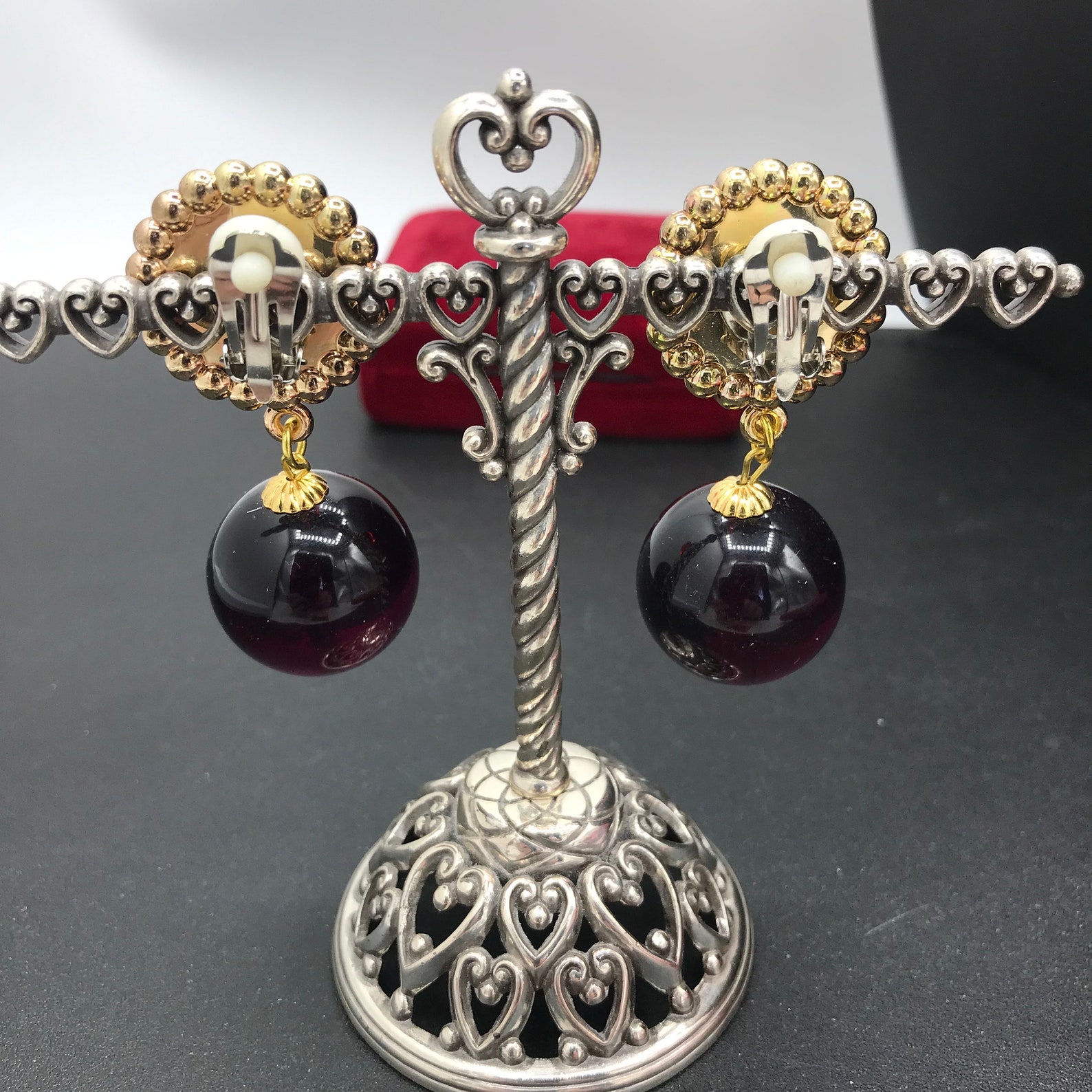 Vintage Red Lucite Balls Clip on Earrings, New Old Stock 1970's 1980's ...