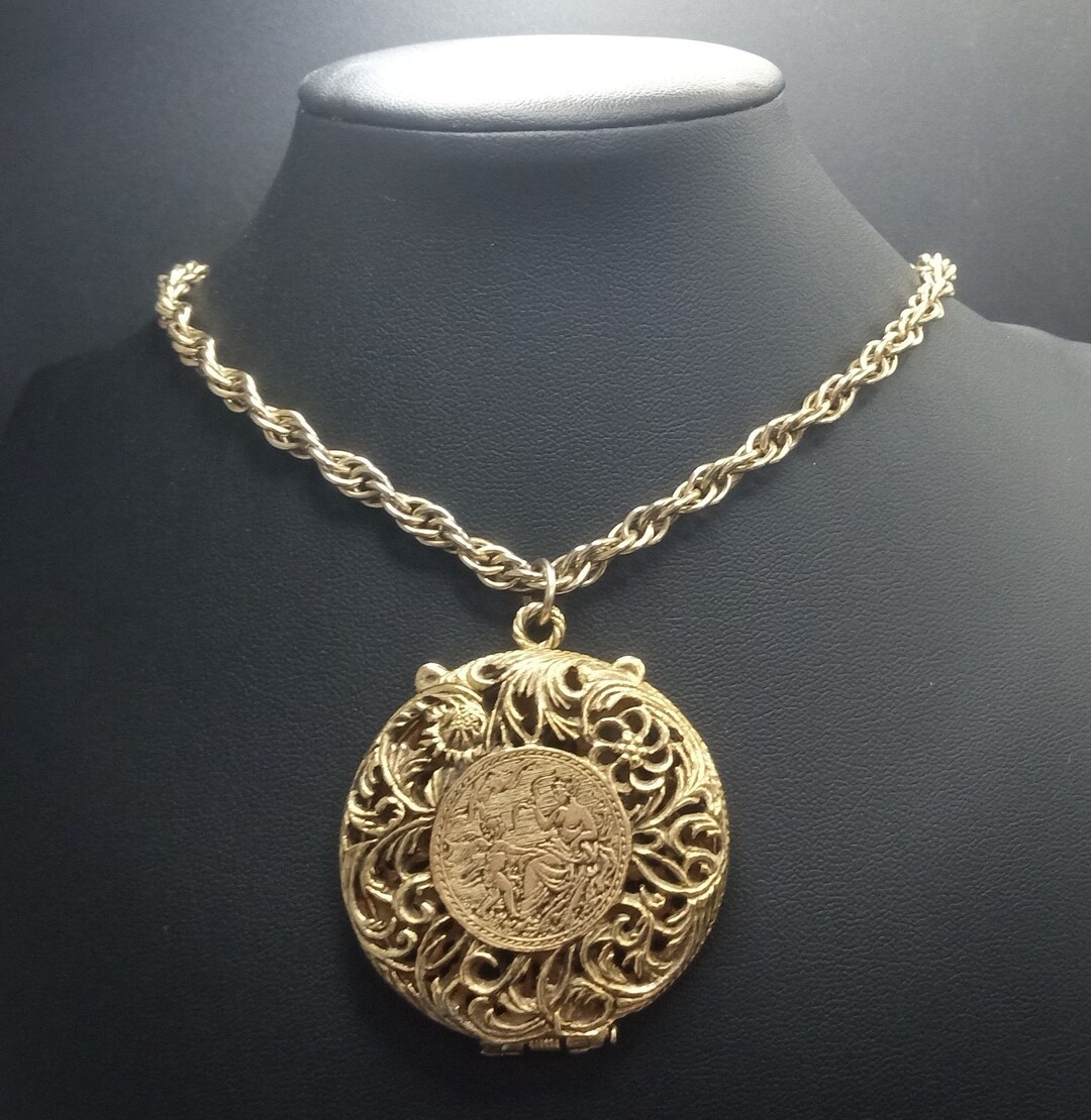 Vintage Cherub Angle Greek God Locket Pendant Necklace 1950's 1960's - Etsy