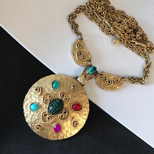 Designer Signed Julio Marsella Etruscan Long Chain Necklace & Large ...