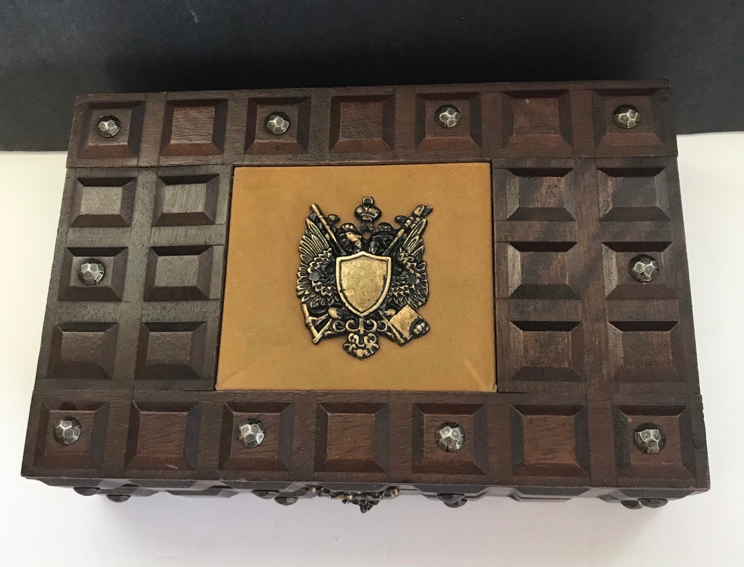 1960s Coat of Arms Jewelry Box, Heraldic Crown Shield Home Decor ...